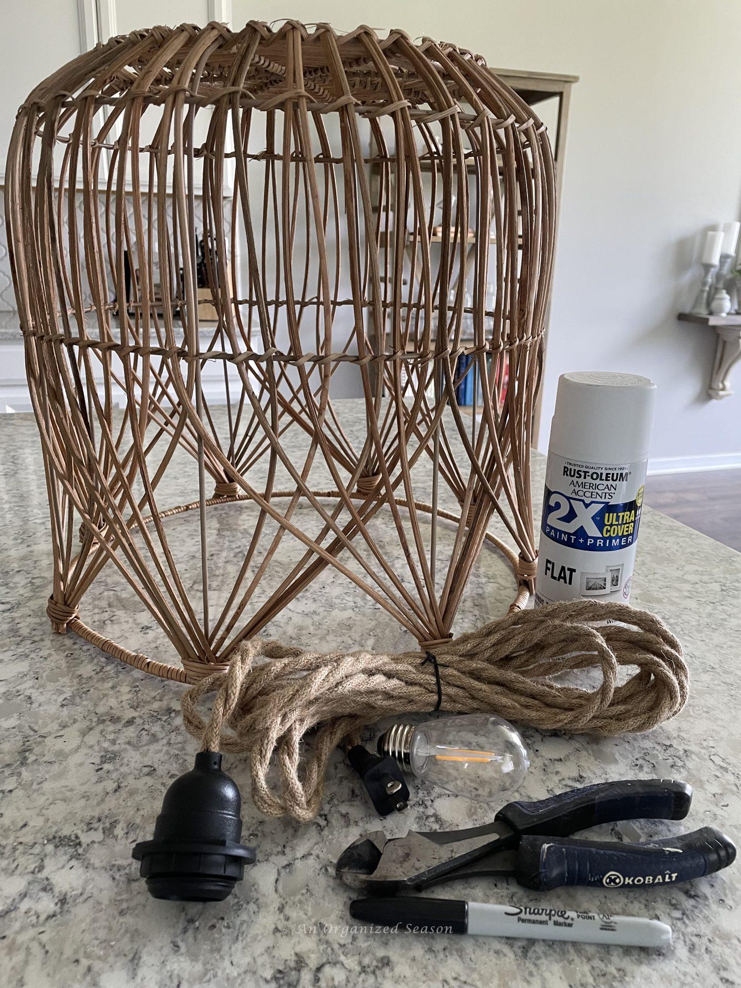 How to Turn a Woven Basket Into a Light Fixture - An Organized Season