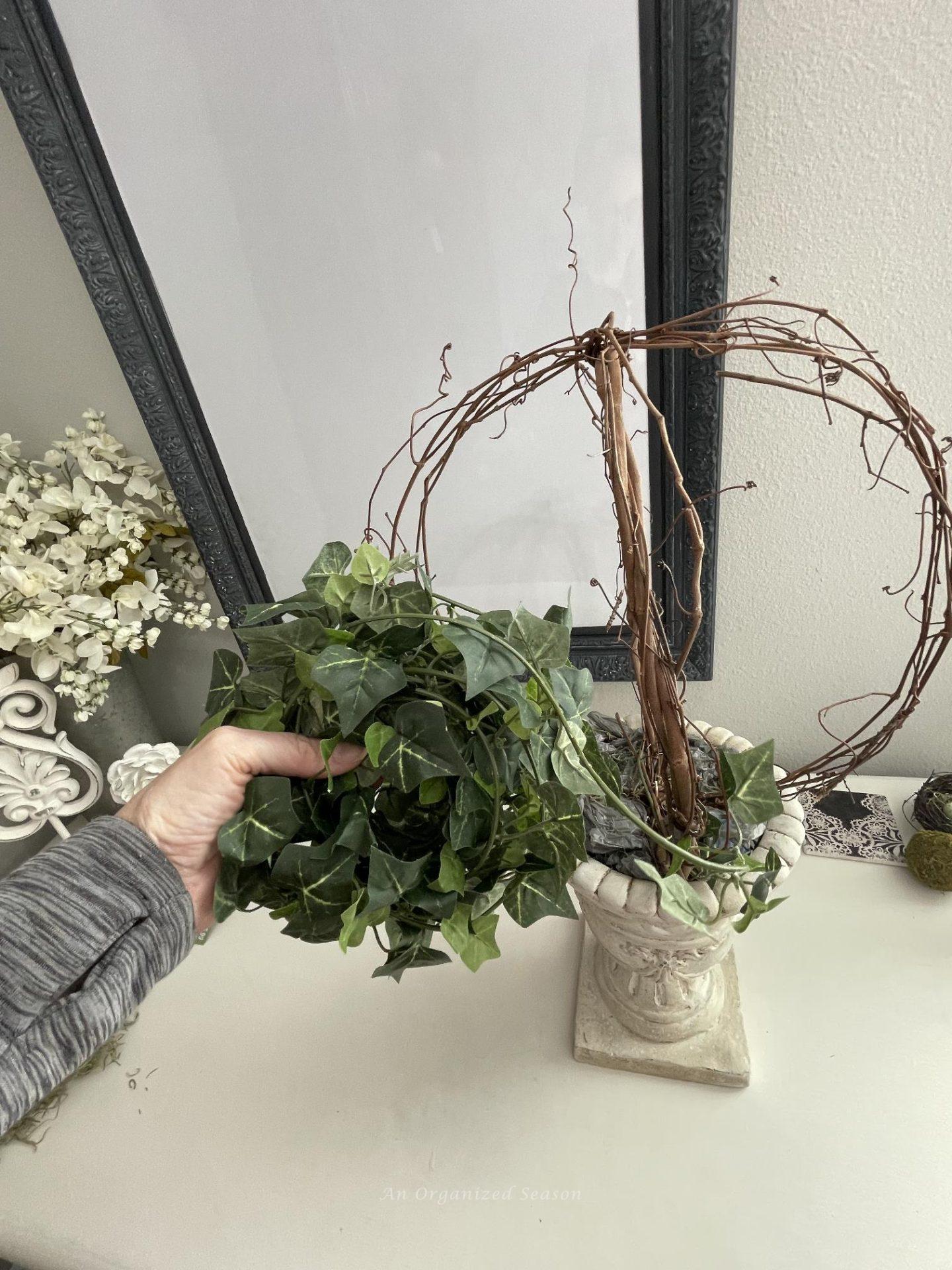 Easy DIY Topiary Frame from a Grapevine Wreath - An Organized Season